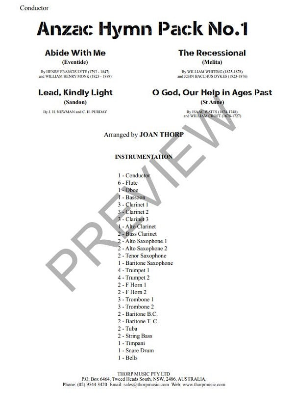 ANZAC Hymn Pack No.1, Joan Thorp Concert Band Grade 1.5 — Engadine Music