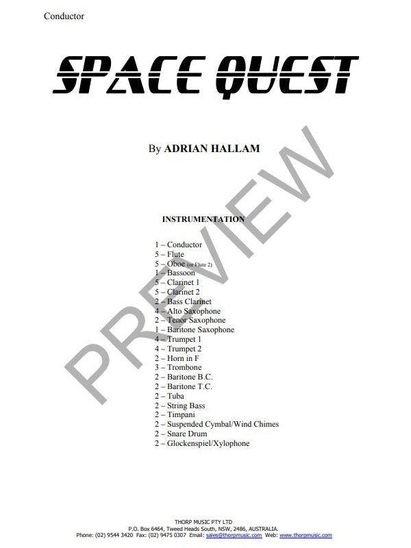 Space Quest, Arr. Adrian Hallam Concert Band Grade 2 — Engadine Music